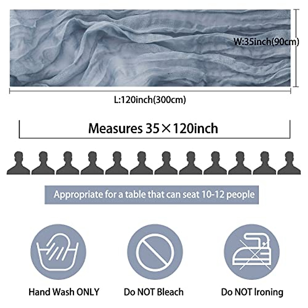 12 Pack 10Ft Cheesecloth Table Runner 35x120 Inch Boho Gauze Table Runner Rustic Cheese Cloth Long Table Runner Romantic Table Runner for Wedding Bridal Shower Birthday Party Table Decor (Dusty Blue)