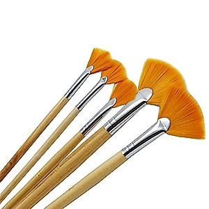 JOWOART 5Pcs/Set,Fan-Shaped Nylon Hair Short Wood Rod Brush Painting Drawing Supplies