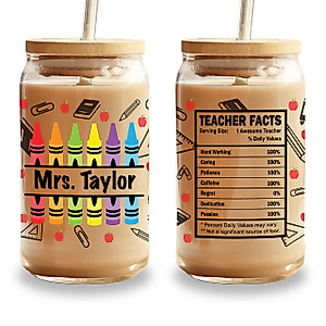 Personalized Teacher Tumbler Iced Coffee Glass Cup - Perfect End of School Year Student Appreciation Thank You Gift with Bamboo Lid and Straw for Teachers, Bulk Discounts Available - Libbey