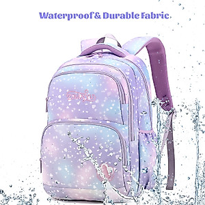 DNSHAN New 3PCS Girls Backpacks Elementary,Primary School Kids Girls Backpack with Lunch Box Pencil Box, 3 in 1 Lightweight Shoulder Bag,Purple