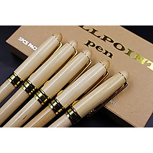 JASON YUEN 5PCS PACK Wooden Eco pen White wood ballpoint pens with gold accessories (Model A, 5PCS WHITE WOODEN)