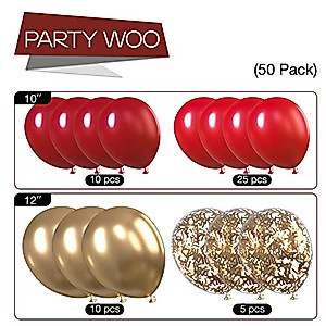 PartyWoo Red and Gold Balloons 50 pcs and Ruby Red Foil Balloons 6 pcs
