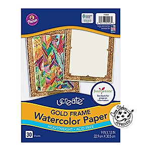 UCREATE - PAC4926 UCreate Gold Frame Watercolor Paper, Gold Frame, 9" x 12", 30 Sheets