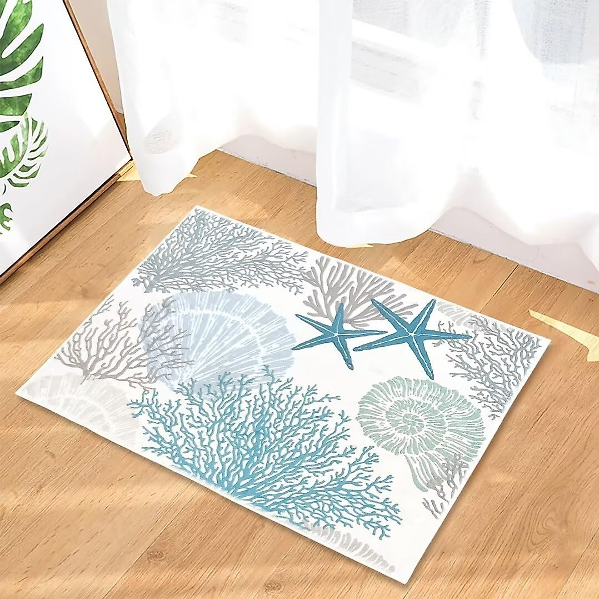 Coastal Area Rug 2x3 Throw Rugs Beach Ocean Area Carpet Small Rug Washable Entryway Doormat Indoor Entrance Door Mats Non-Slip Floor Carpets for Kitchen Bathroom Laundry Bedroom Living Room,Blue