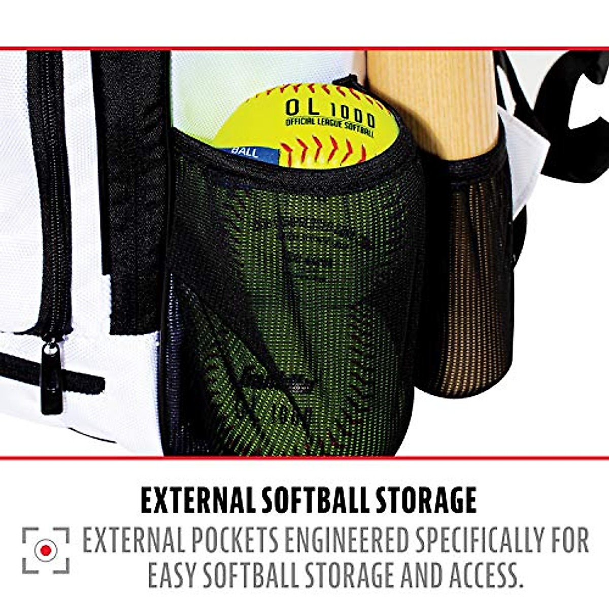 Franklin Sports Fastpitch Softball Bat Bag - USA Traveler Elite Bat Backpack - Girls + Women's Equipment Batpack - Fits Helmets, Cleats + (2) Bats - White