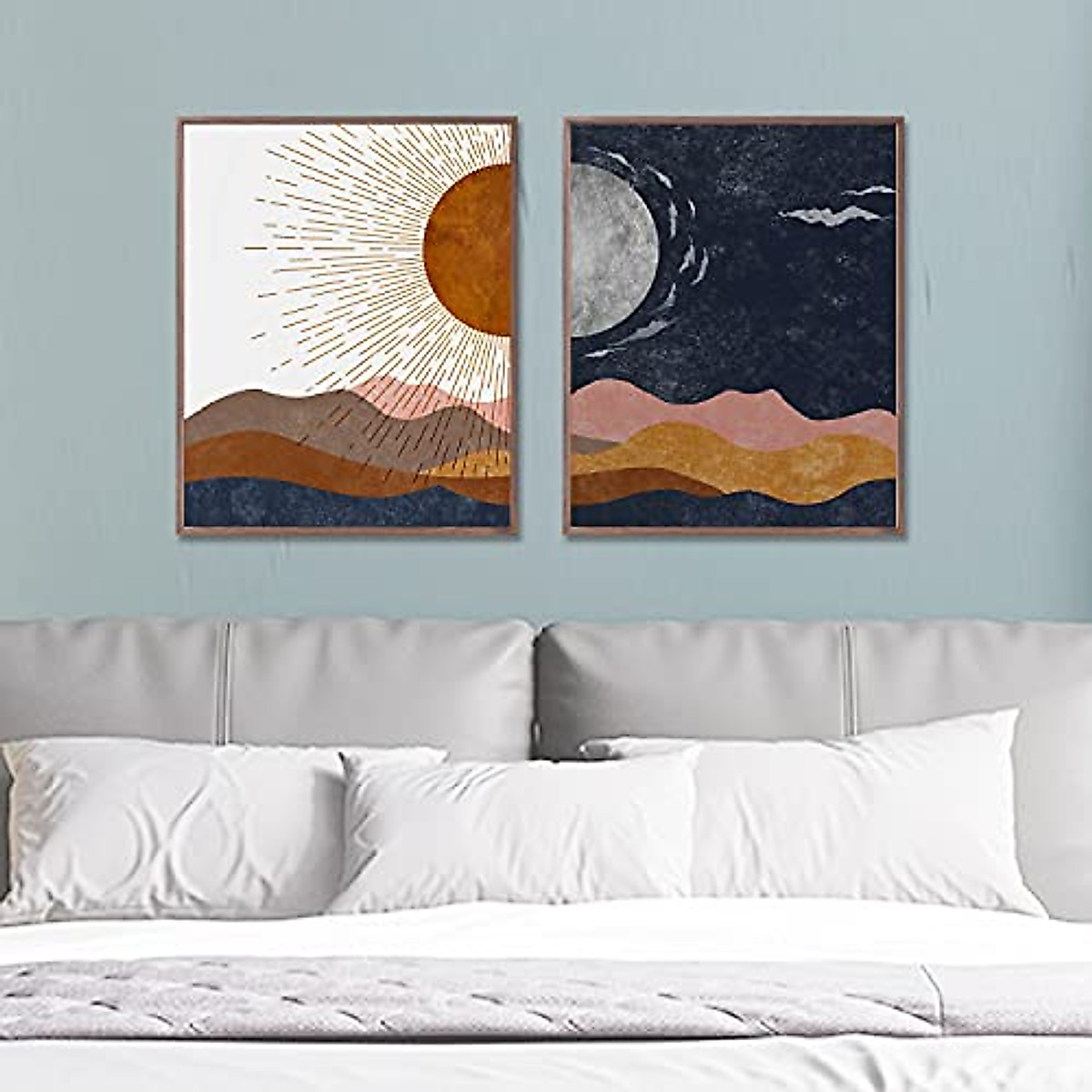 Sun and Moon, Boho Art, Decorative Wall Art, Desert Prints, Modern Abstract Art, Sunshine Decor, Bedroom Wall Art, Above Bed, Set of 2 Prints UNFRAMED (Large)