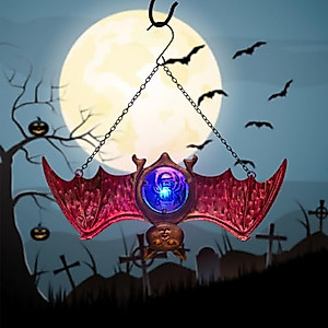 dreamskip Bats Solar Halloween Lights, Halloween Solar Lantern Outdoor, Halloween Bats Hanging Solar Lights, Bats Halloween Decoration for Outside, Yard, Party, Patio, Garden (Purple) (47062813)