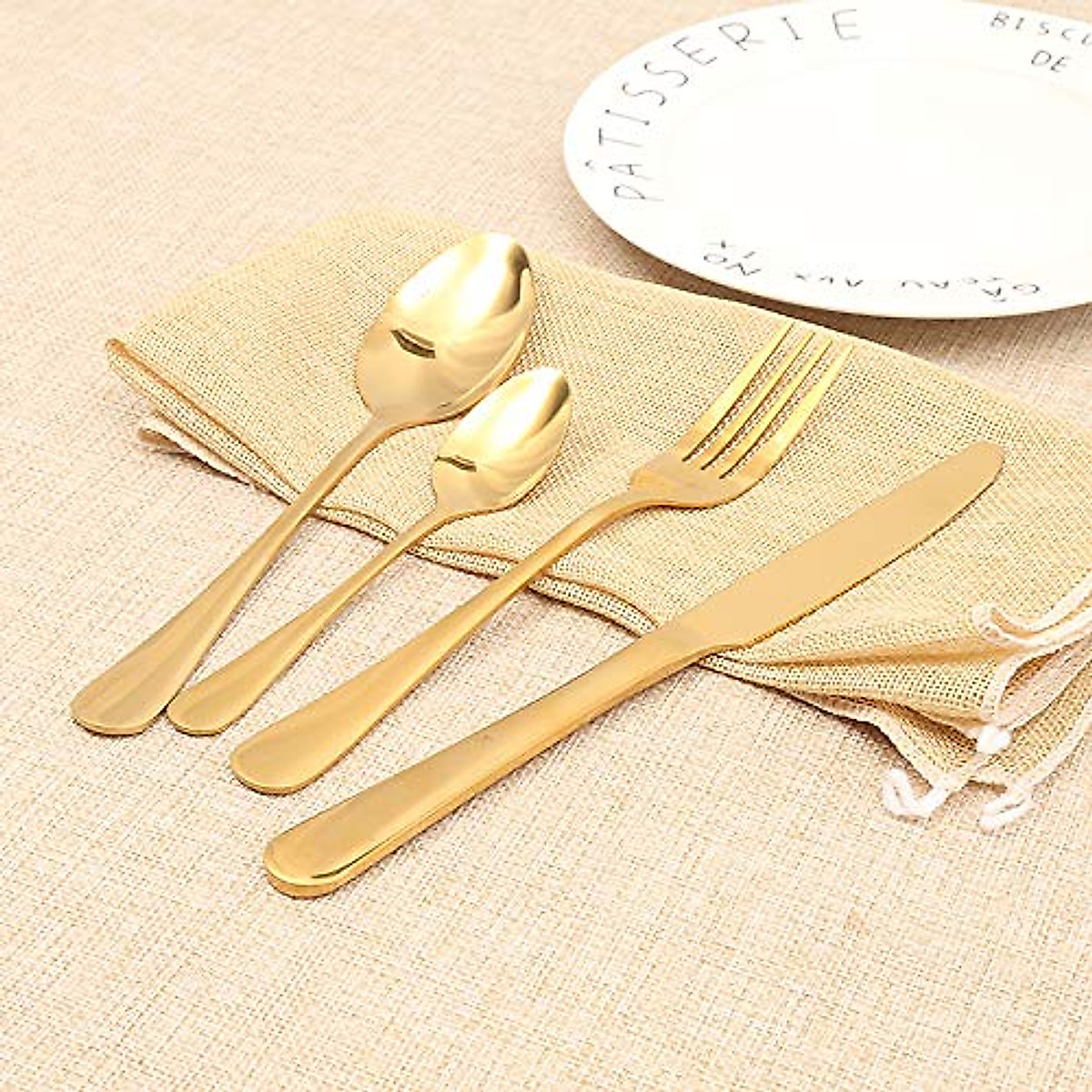 Lightahead 24pcs Stainless Steel Flatware Tableware Premier Quality Gold Colored Cutlery Set in attractive GoldenGift box (Golden)