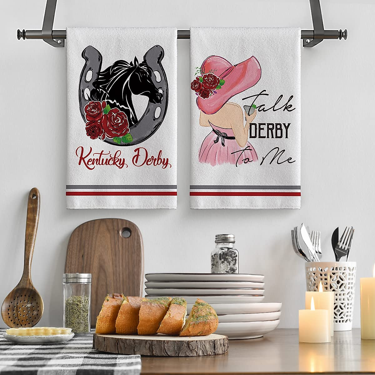 Artoid Mode Rose Lady Talk Derby to Me Kentucky Home Kitchen Dish Towels, 18 x 26 Inch Ultra Absorbent Coffee Tea Bar Hand Towels Bathroom Gift for Cooking Baking Set of 2