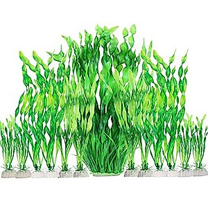 MyLifeUNIT Artificial Aquarium Plants, 13 Pack Plastic Seaweed Water Plants for Fish Tanks (Green)