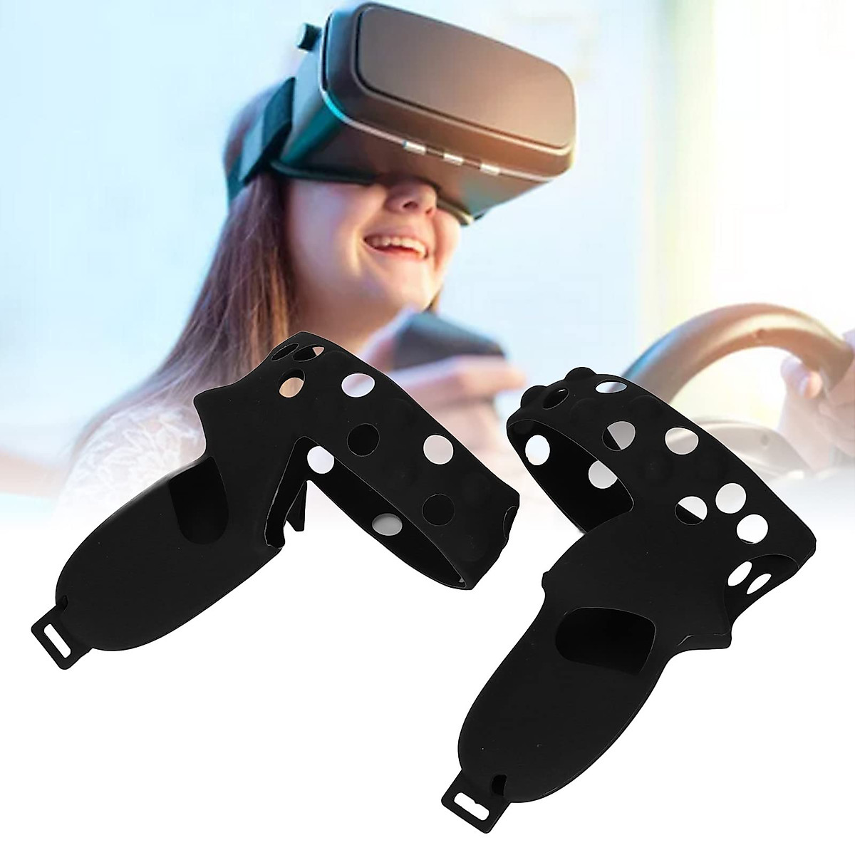 Naroote VR Controller Handle, VR Joystick Silicone Washable Sweatproof for Quest 2(Black)