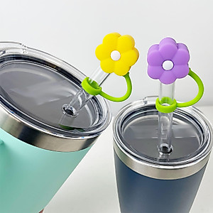 LUOLAO 4PCS Cute Flower Straw Covers Cap for YETI Straw tumbler, Cup Accessories Including 4 Colors Silicone Straw toppers, Reusable Straw Lids