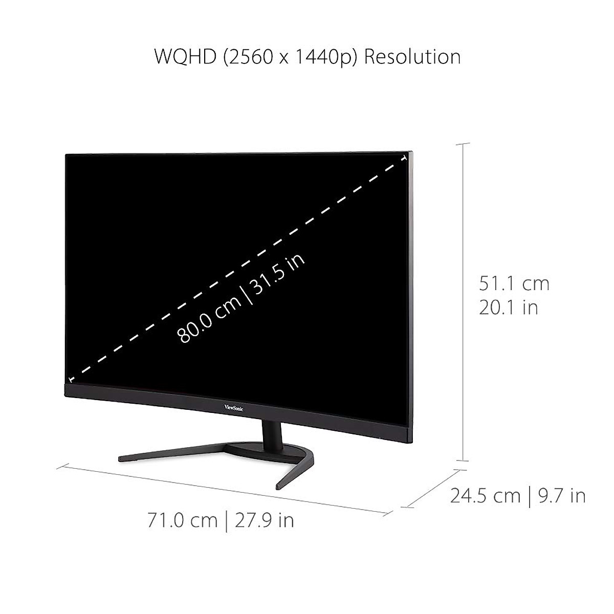 ViewSonic OMNI VX3268-2KPC-MHD 32 Inch Curved 1440p 1ms 144Hz Gaming Monitor with FreeSync Premium, Eye Care, HDMI and DisplayPort
