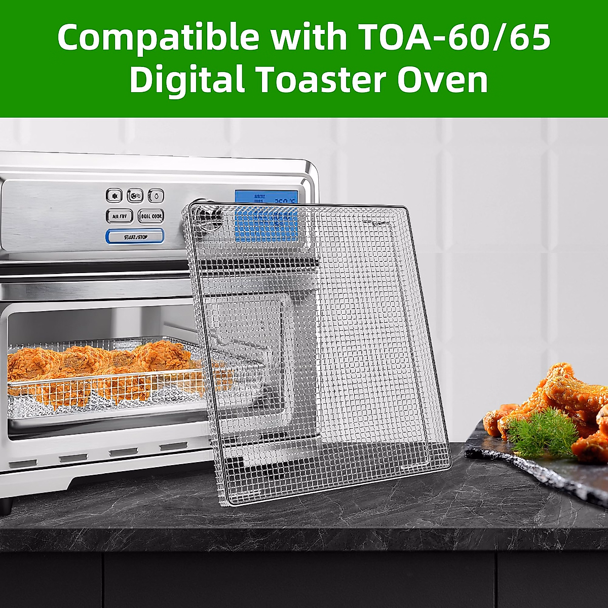 Air Fryer Basket for Oven, 304 Food-Grade Stainless Steel Wire Rack, Cost-Effective and 13.5 * 11.2in Large Size Oven Accessories, Cooking and Baking for Convection Toaster Oven