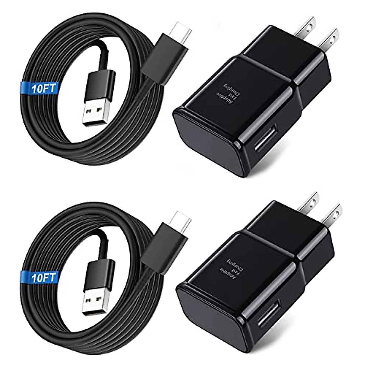 Adaptive Fast Charger Type C Cable Kit Compatible Samsung Galaxy S8/S9/S10/S10 Plus/S10E/ S20/S20 Plus/S21/S22/S22 Plus/S23 Ultra/Note 8/Note 9/Note 10 Power Adapter&Long 10ft USB Type C Cable(2 Pack)