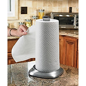 Polder Deluxe Single Tear Paper Towel Holder – Sturdy, One-Handed Tear, Fits Standard or Jumbo-Sized Rolls – ¼ Turn Cap Removal for Easy Roll Replenishment, Stable Wide Base, Brushed Stainless Steel