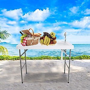 Camping Sink,Fish Cleaning Table with Sink,Outdoor Portable Folding Fish Cleaning Station, Washing Picnic Camping Kitchen Table Fish Fillet Hunting Table