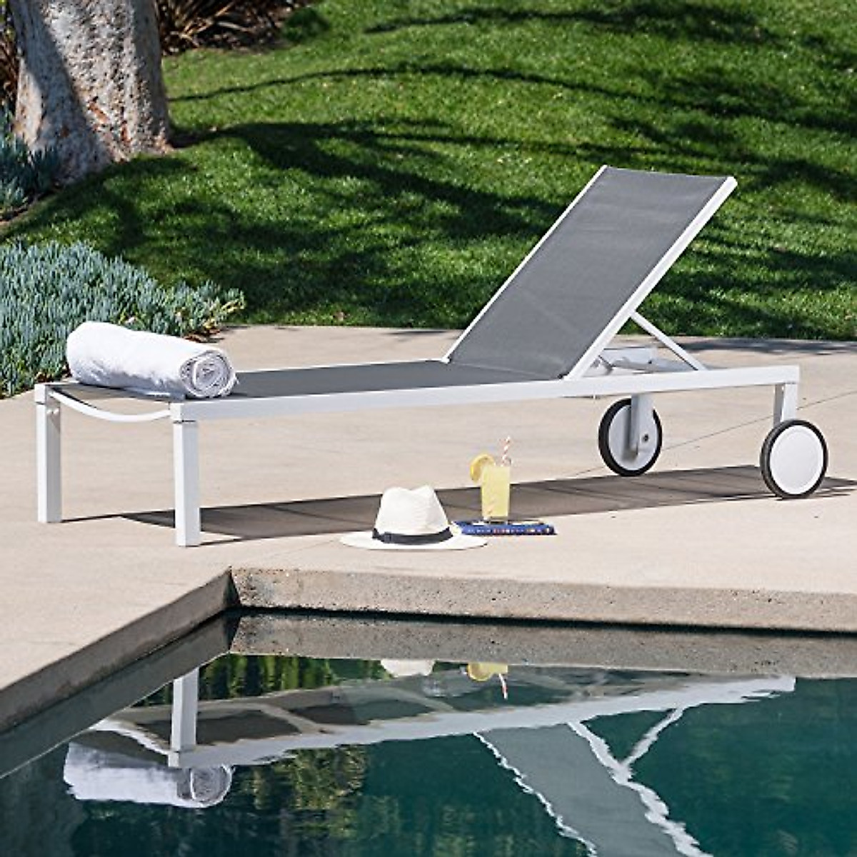 Mōd Furniture PYTNCHS-W-GRY Mod Furniture W Peyton Sling Armless Chaise Lounge in White/Gray Outdoor, Gray/White