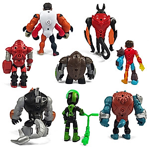 Toysvill Protector of Earth Action Figures - 8 Figurines Set (Four Arms, Jetray, Overflow, Heatblast, Armored Cannonbolt, Humungousaur, Ben Tennyson, Bashmouth)