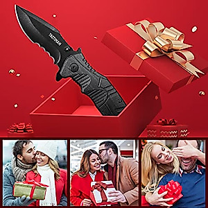 TACTIMAN Pocket Folding Knife Survival Gear Tactical Knife with Liner Lock Stainless Steel Blade in Black Oxidation G10 Handle Reversible Pocket Clip Gifts for Men Dad Husband
