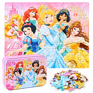 Puzzles for Kids Ages 4-8 100 Pieces Jigsaw Puzzles for Boys and Girls Educational Learning Puzzles in Metal Box.