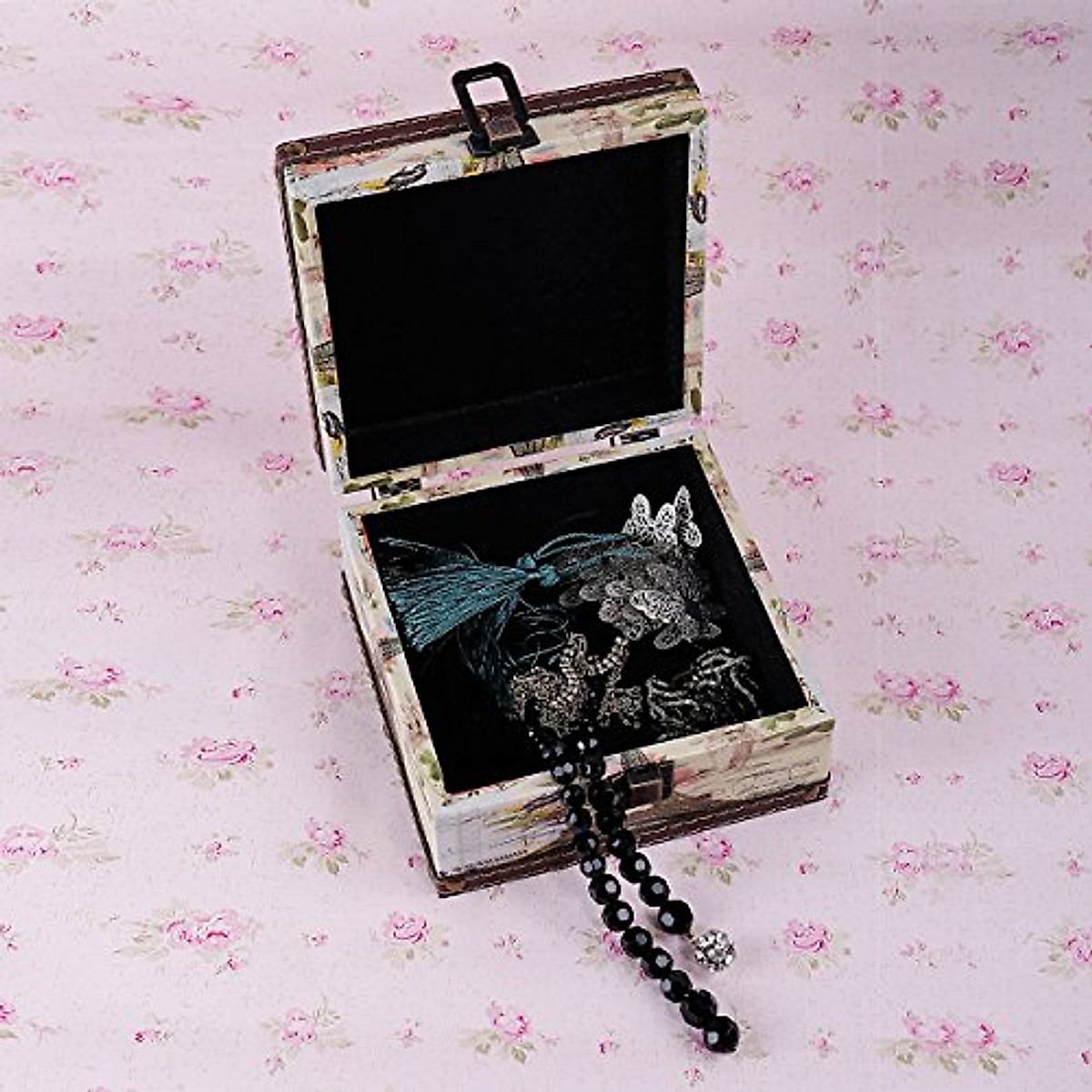 WaaHome Wood Jewelry Keepsake Box Memory Boxes Eiffel Tower Decorative Boxes For Girls Kids Gifts, 6.4"X6.4"X3.2"