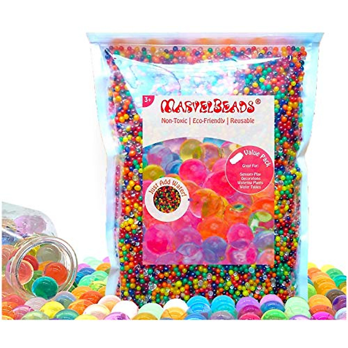 MarvelBeads Water Beads Non-Toxic (Half Pound Refill) Rainbow Mix for Sensory Play, Spa Refill, Toys and Décor, Marble Sized