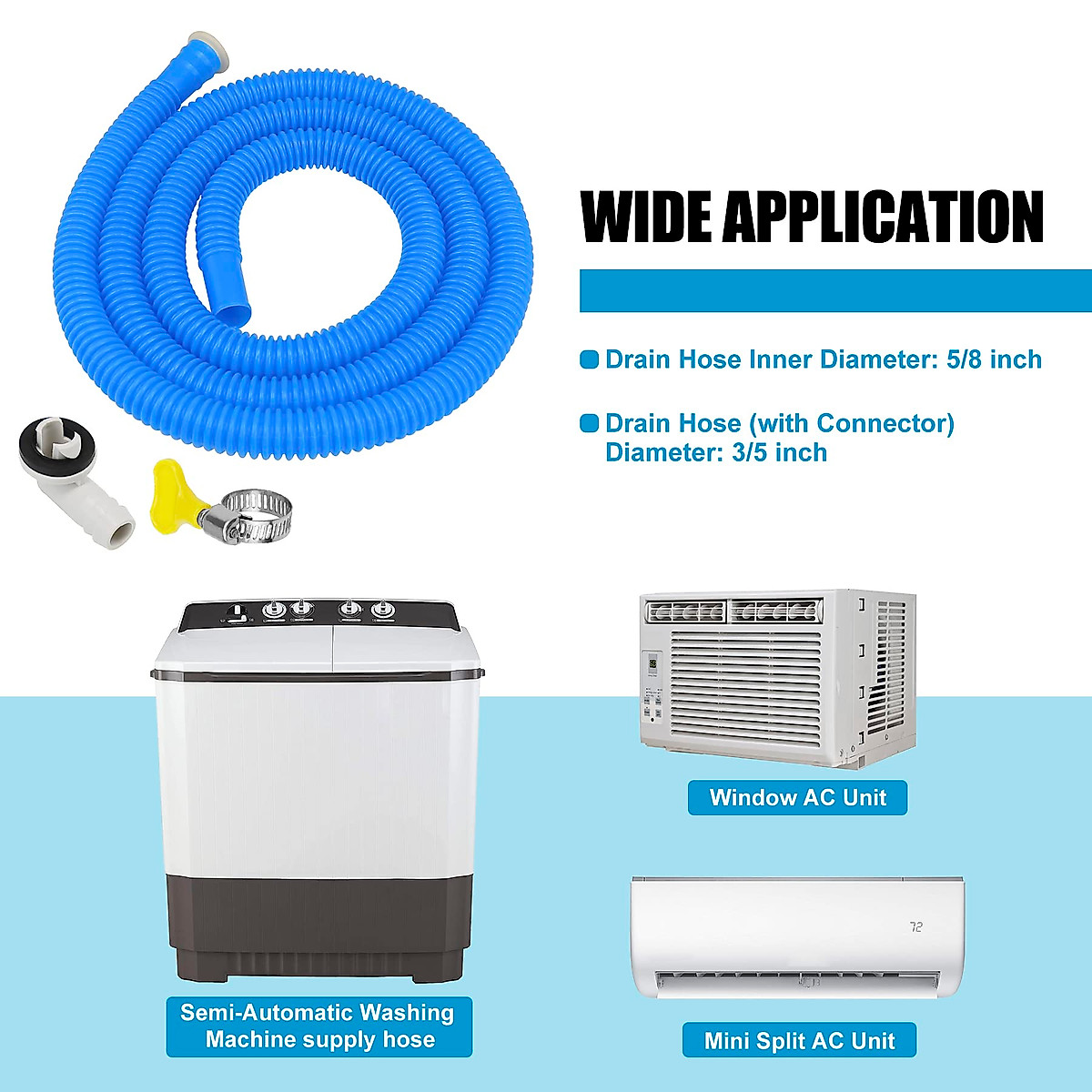 Air Jade 3/5'' Air Conditioner Drain Hose Connector Elbow Fitting with 5.2ft AC Water Drain Hose Kit, Replacement Parts for Mini Split Units and Window AC Units