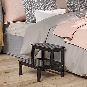 Domax Bamboo Wooden Step Stools for Kids - Toddler Step Stool for Bathroom Sink High Bed Toilet Kitchen Helper Wood Step Stool for Bedside for Adults Non-Slip Waterproof 2 Stepping Stool, Black