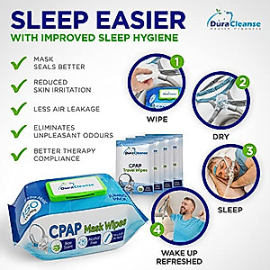DuraCleanse CPAP Wipes - 150 Count Jumbo Pack + 4 Travel Mask Wipes - Extra Large, Extra Moist Cleaning CPAP Wipes for Mask, CPAP Machine & Supplies - Skin Safe with Aloe Vera