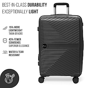 Feelway Hardside Checked 24" Luggage Suitcase Durable, Expandable Design with 360° Double Spinner Wheels, TSA Lock, Telescopic Handle, Secure Zipper (Black, 24")