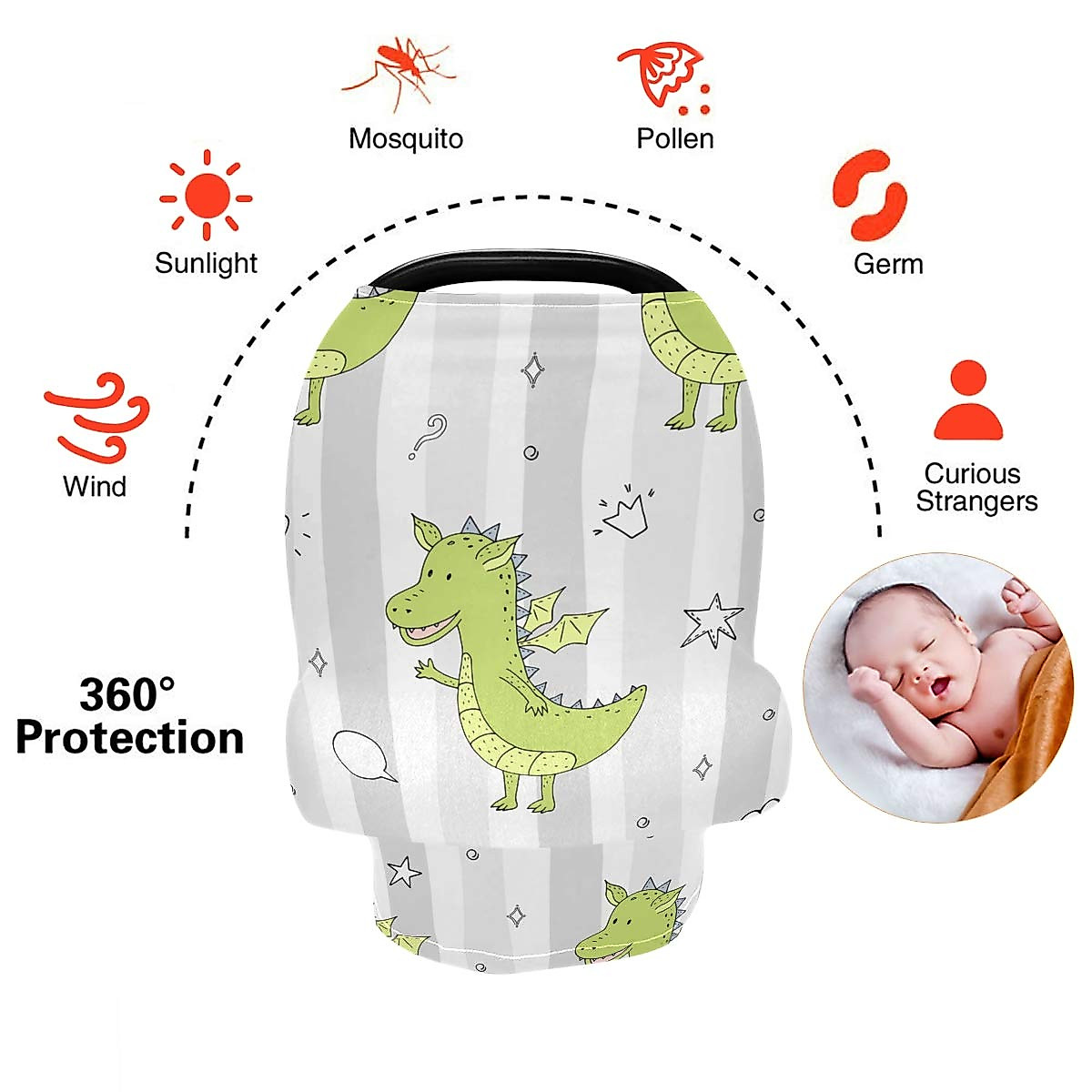 Nursing Cover Breastfeeding Scarf Funny Dragons- Baby Car Seat Covers, Stroller Cover, Carseat Canopy (d)