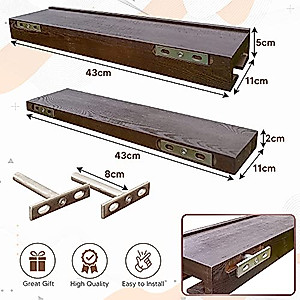 Wine Glass Holder Wall Mounted- Rustic and Compact 17 inch Floating Wine Glass Shelf and Wine Rack Comes with Sturdy hardwares. Made of Real Wood in a Brown Walnut Finish, 2 Tiers.