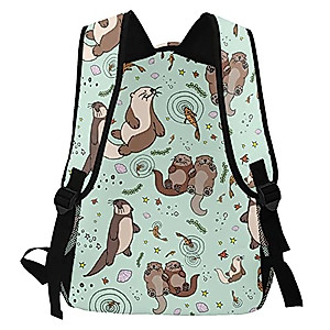 THEEND Student Backpacks 15.6 Inch Laptop Otters Print Student School Book Bag Travel Hiking Camping Daypack