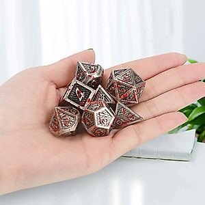 Bloodstained Metal DND Dice Set of 7Pcs with Storage Box, Dragon Scale D&D Dice Set with Oversized D20 for Tabletop Roleplaying Games, Dungeons and Dragons, DND, D&D