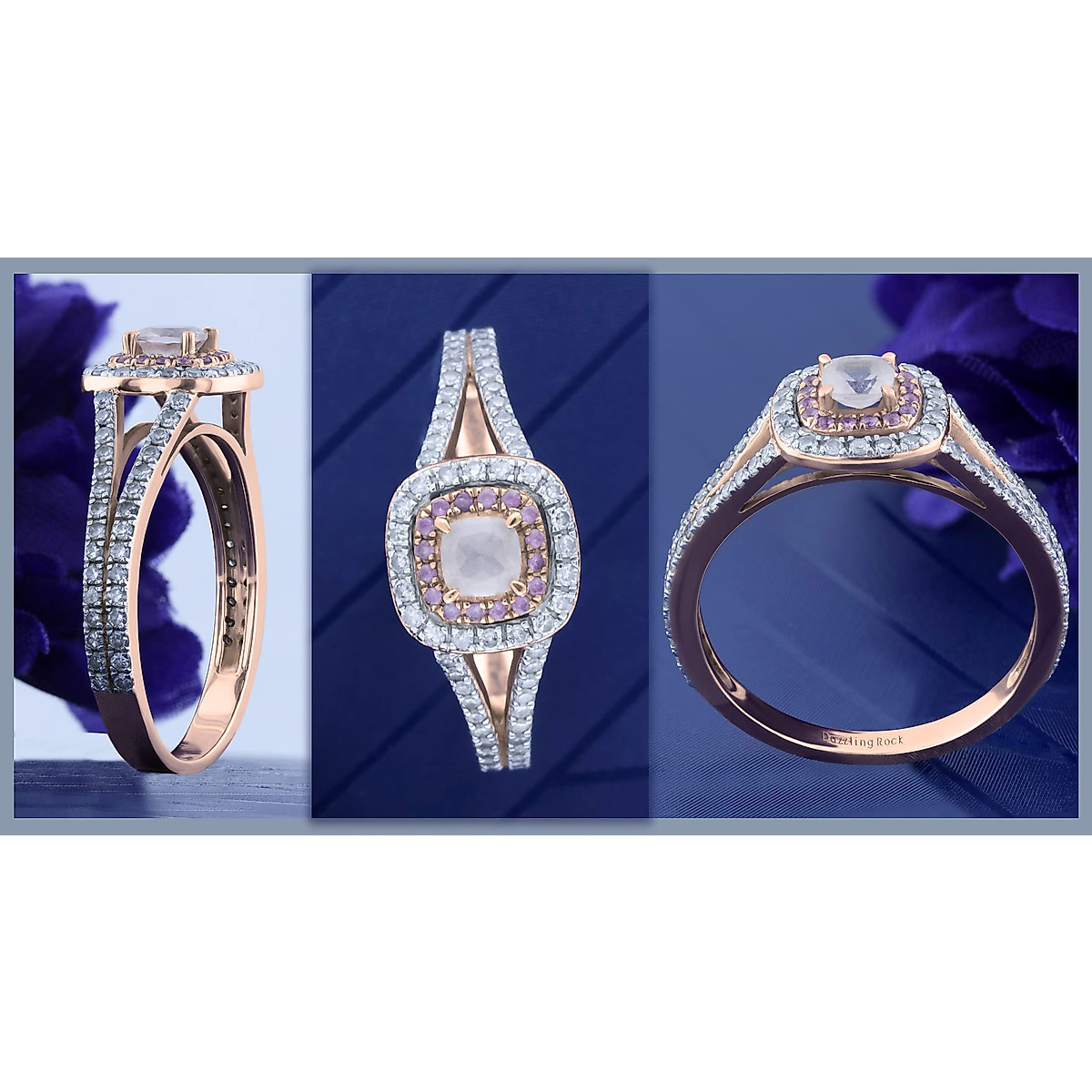 Dazzlingrock Collection 14K Cushion Morganite & Round Pink Sapphire & Diamond Bridal Engagement Ring, Rose Gold, Size 8.5