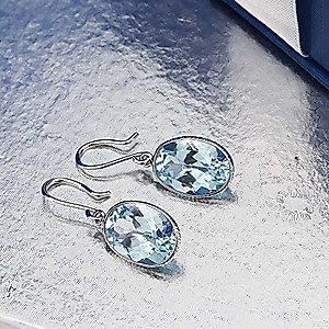 Gem Stone King 925 Sterling Silver Blue Topaz Dangle Earrings For Women (14.00 Cttw, Gemstone Birthstone, Oval 10X14MM)