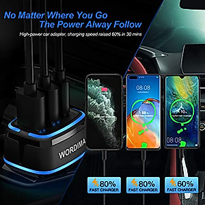 85w USB C Car Charger,WORDIMA USB Car Charger 3Port Fast Charger Cigarette Lighter USB Adapter Compatible with iPhone 14 13 12 Pro Max iPad Pro,Google Pixel,Oneplus,Samsung Galaxy S21,MacBook Pro Air