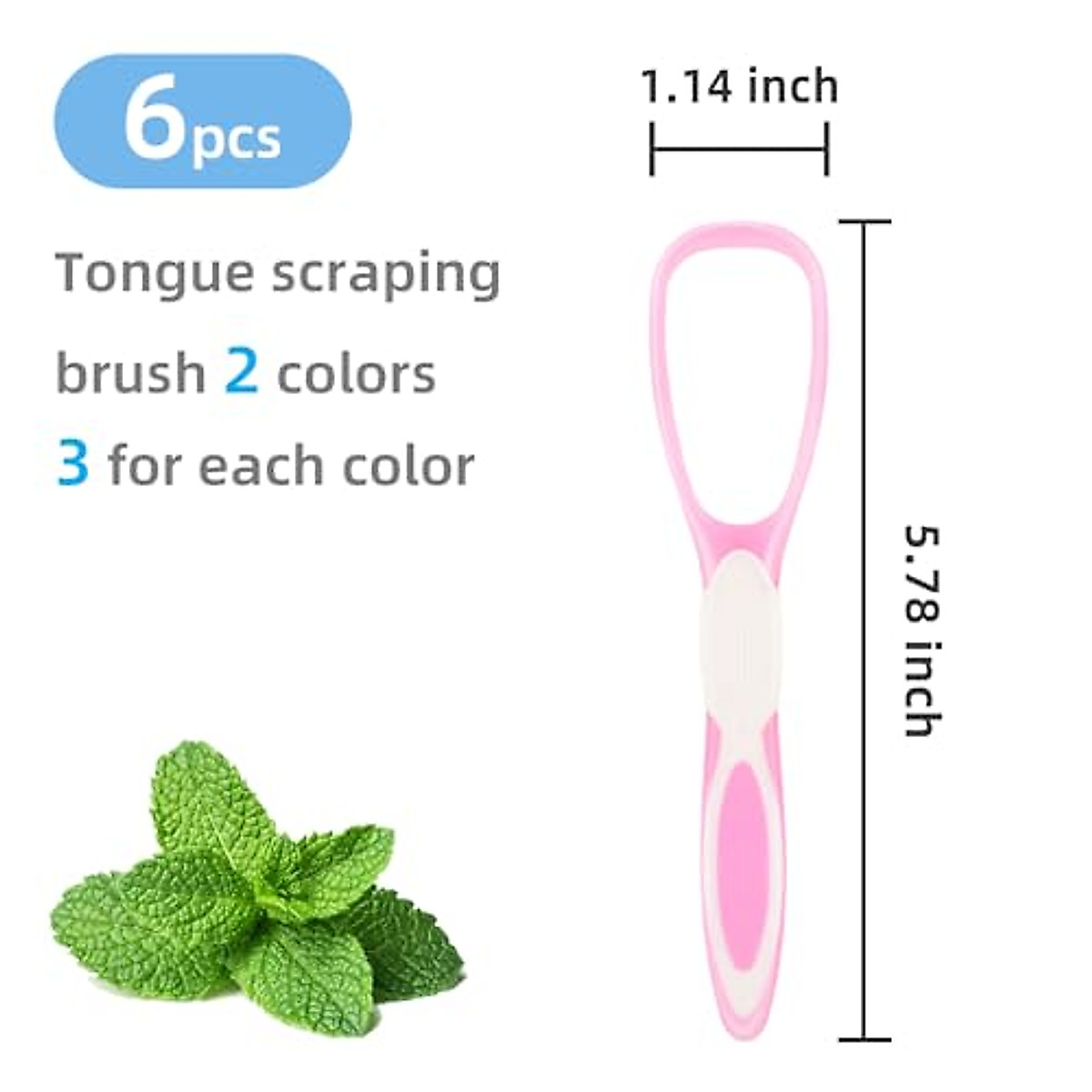 Denovin 6 Pack Tongue Scrapers for Adults, Tongue Cleaner for Oral Care, Tongue Scrubber Helps Reduce Bad Breath and Fresh Breath, Easy to Carry and Use (Pink and Blue)