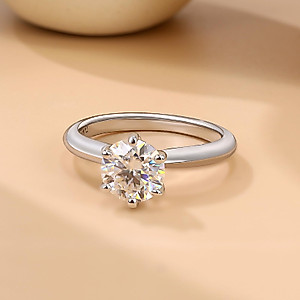 Ladylike Engagement Rings for Women 18K Plated Sterling Silver 1.5CT 7.5mm Six Prongs Round Cut Solitaire Moissanite Diamond Promise Rings D Color VVS1 Clarity Wedding Engagement And Anniversary,