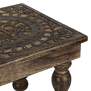 SAVON Wooden Step Stool Small Footstool footrest Table Flowers Tree of Life