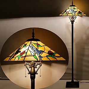 AVIVADIRECT Tiffany Floor Lamp Mission Style Stained Glass Standing Reading Light 16X16X64 Inch Amber Hummingbird