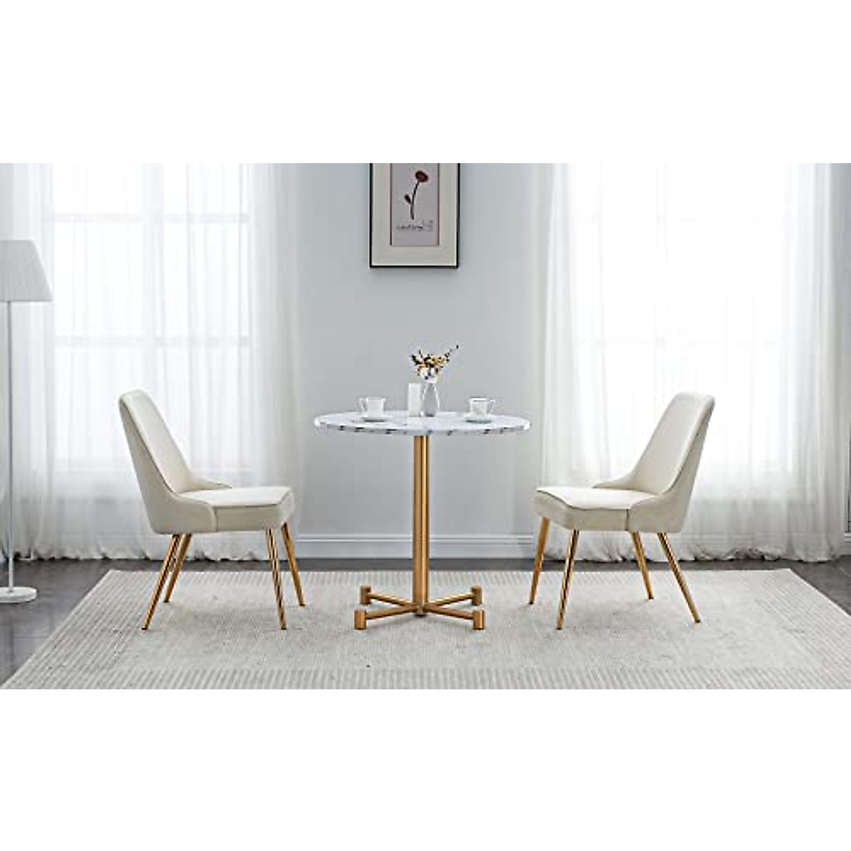 KithKasa 31.5" Round Dining Table with White Faux Marble Wood Top and Golden Metal Legs, Mid Century Modern Kitchen Table for Small Space Dining Room, Seat for 2-4