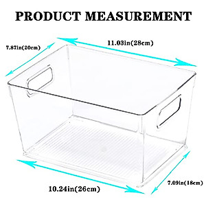 MULSAME Plastic Kitchen Organization Pantry Storage Clear Bins For Fridge, Freezer, Kitchen Cabinet, Household Food Storage Baskets, Bedrooms, Bathrooms, BPA Free 1 pack