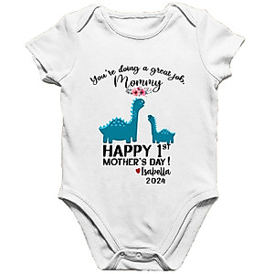 You're Doing A Great Job Mommy Onesie, Happy First Mothers Day Personalized Dinosaur Baby Boy Outfit, 2022 Multicoloured