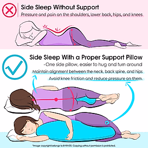 BYRIVER 43" Long C Shaped Body Pillow for Adults Men Women, Side Sleeper Pillow for Neck Shoulder Back Pain Relief, Cooling Post Sugery Pillow Pregnancy Pillow, Blue Black Washable Pillowcase (XL)