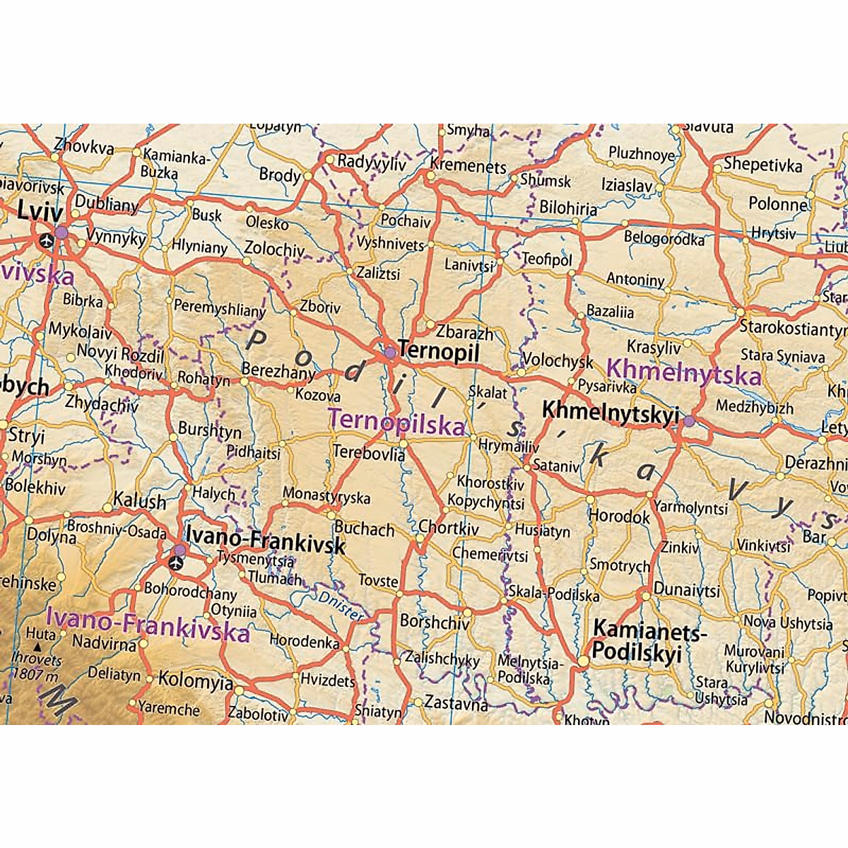 Detailed Ukraine Physical Map - 23.3 x 33.1 Inches - Paper Laminated