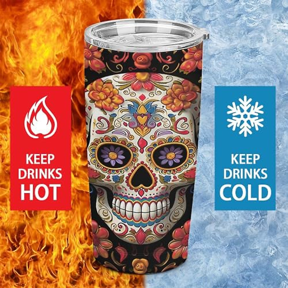 ZXDSKGYN 20 Oz Tumbler With Straw Leak Proof Thermos Cup, Sugar Skulls Stainless Steel Insulated Travel Coffee Mug Fit for Car Cup Holder
