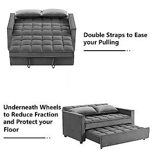 Aoowow 58 Inch Convertible Sleeper Sofa, Velvet Loveseat Sleeper Pull Out Sofa Bed Convertible Loveseat with Adjustable Backrest, 2 Pillows and Side Pockets for Living Room Small Spaces (Black)