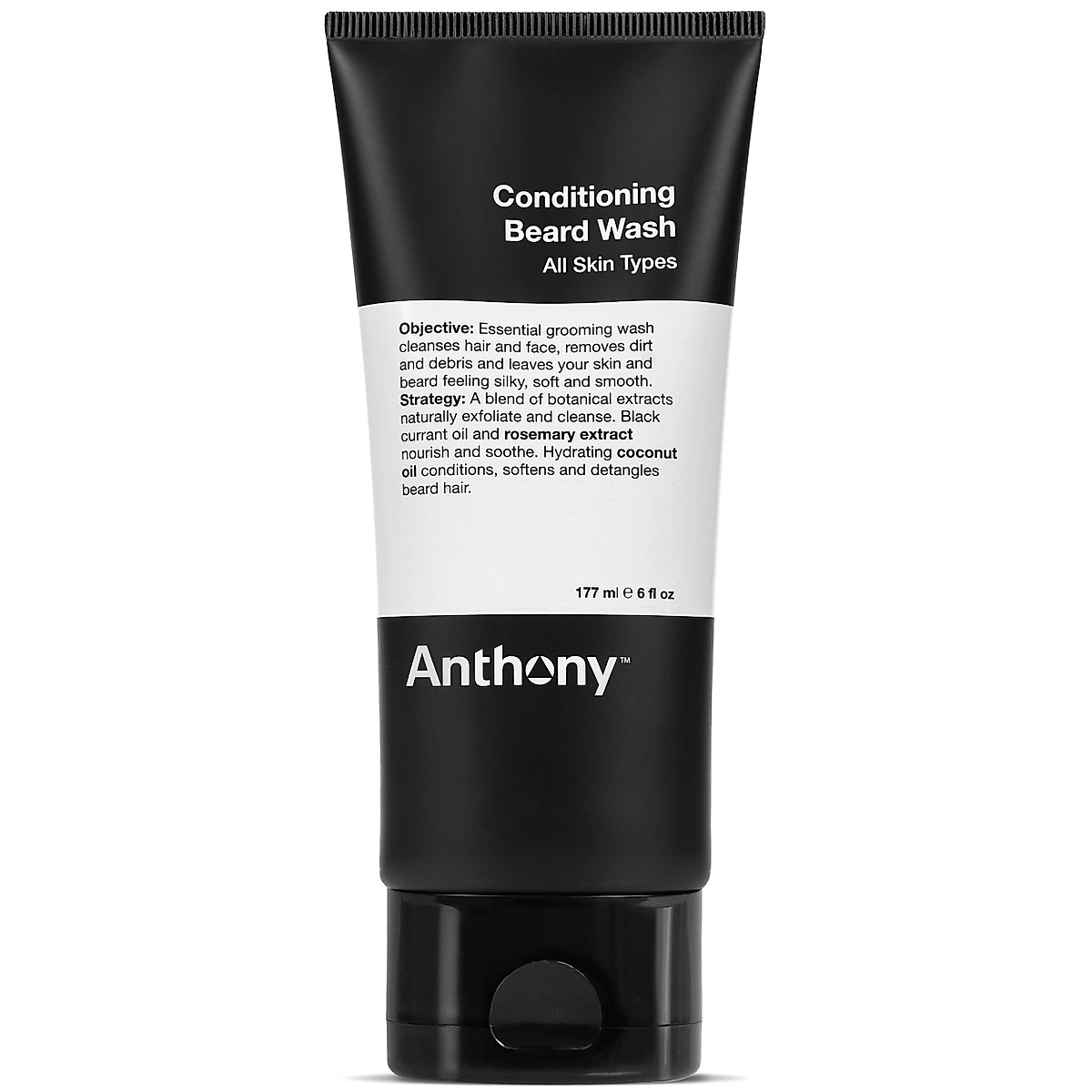 Anthony Conditioning Beard Wash, 6 Fl Oz, Contains Botanical and Rosemary Extracts, Black Currant and Coconut Oils, Cleanses, Hydrates, Softens, and Detangles Beard Hair